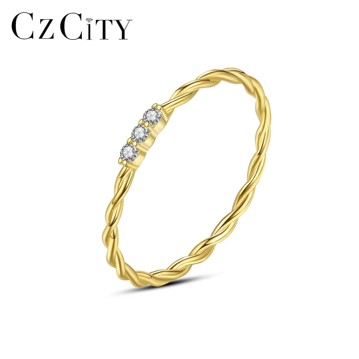 CZCITY Diamond Thin 925 Woman Gold Sterling Silver New Trendy Class Fi ...