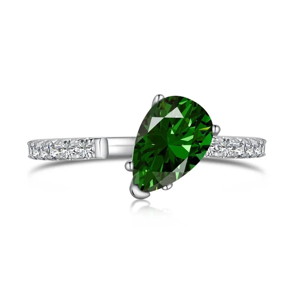 Dylam Classic Pear Waterdrop Shaped Ring Blue Green Cubic Zirconia Non ...