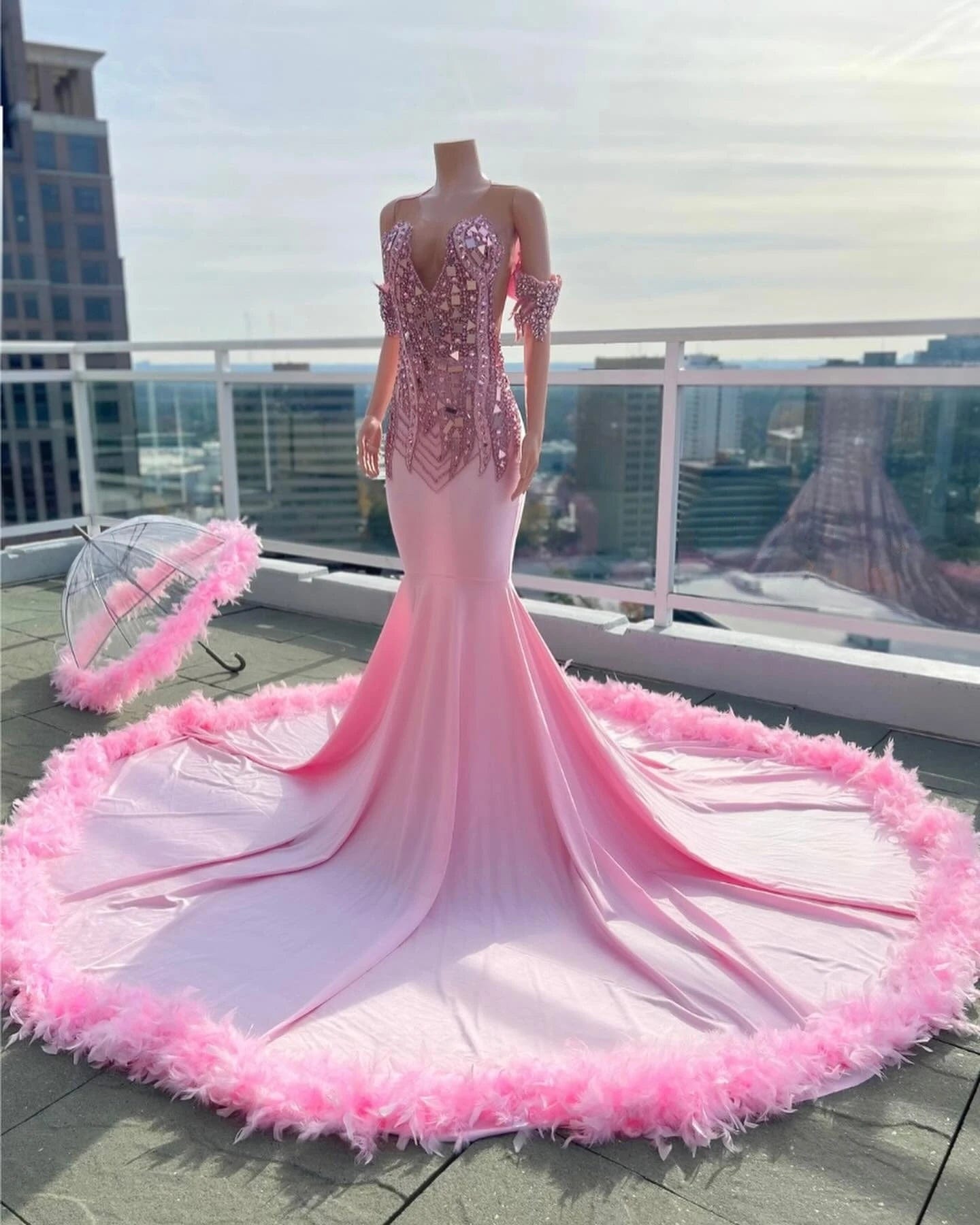 Ocstrade 2024 New Design Pink Satin Prom Dress Sparkly Rhinestone Diam ...