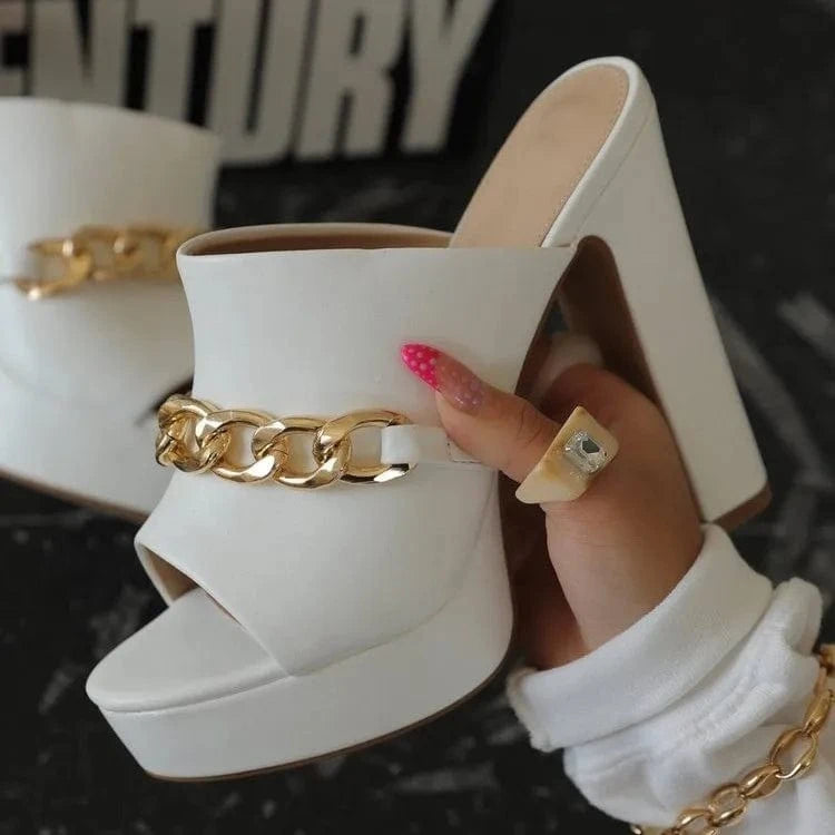 Trendy Platform Sandals Chunky Super High Heels Women Chain Shoes Slin ...