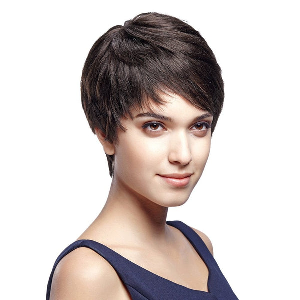 Rebecca Cute Short Pixie Brazilian Human Hair Bob Wig With Bangs 100% ...