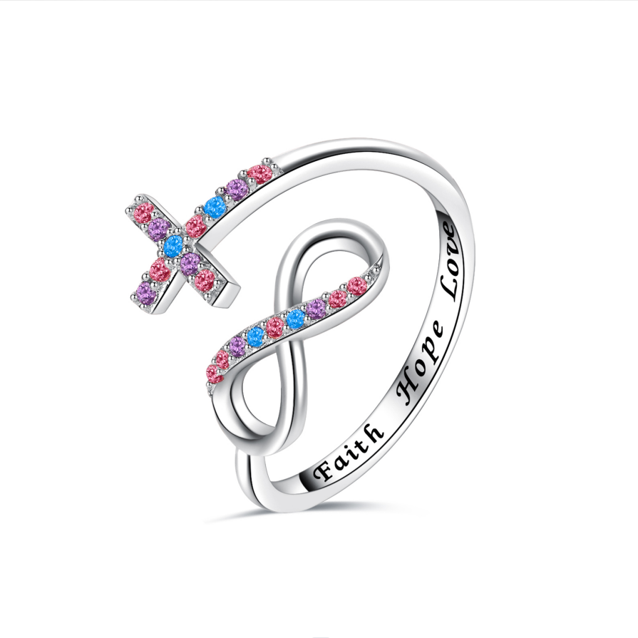 Slovehoony Colorful Zirconia Infinity Cross Ring 925 Sterling Silver F ...