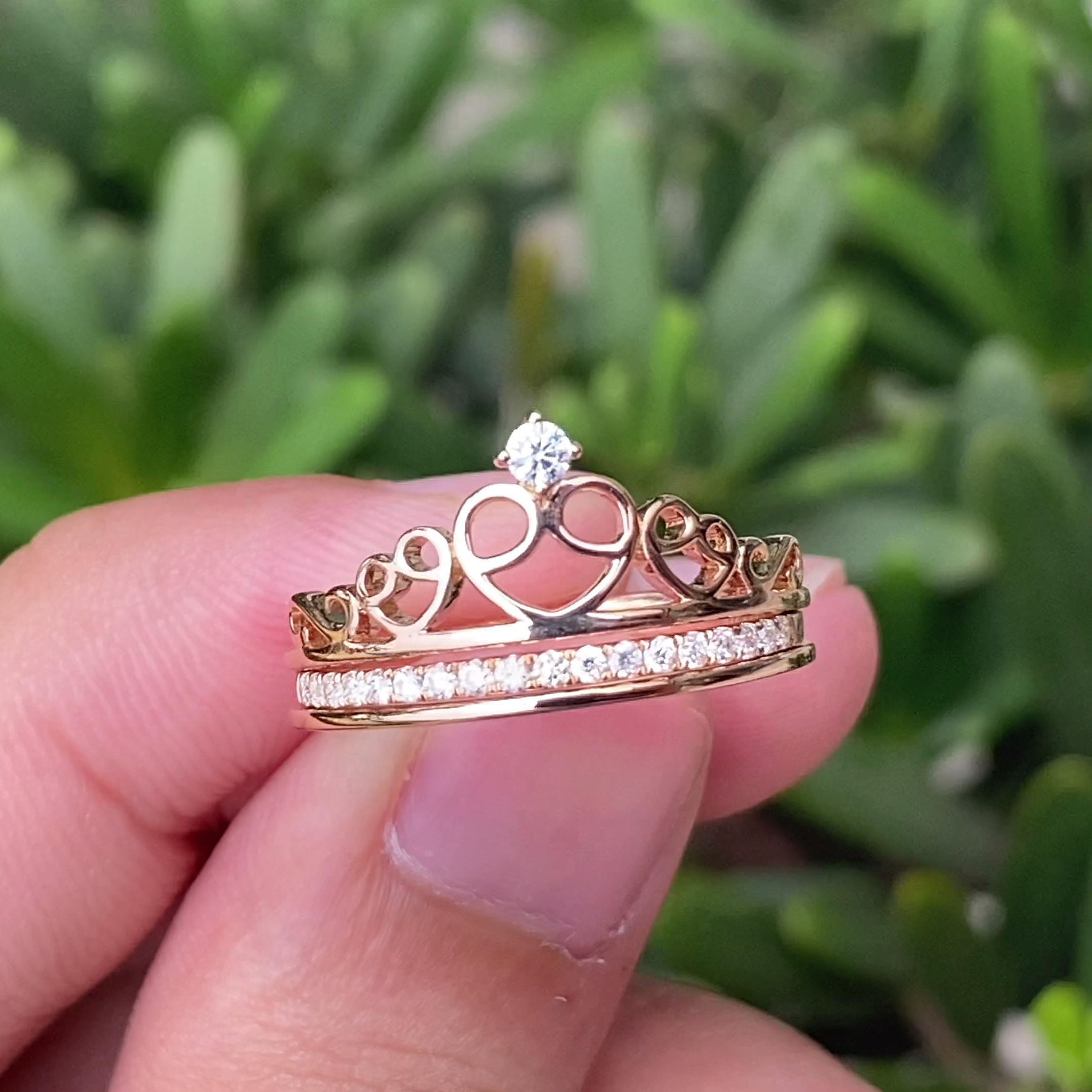 custom made jewelry natural white diamond crown rose gold 18k pure gen ...