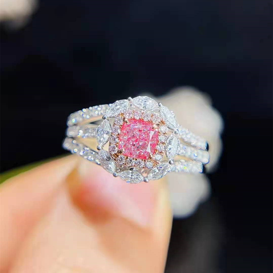 pure gold jewelry 18k real pink diamonds luxury /solid gold/ white dia ...