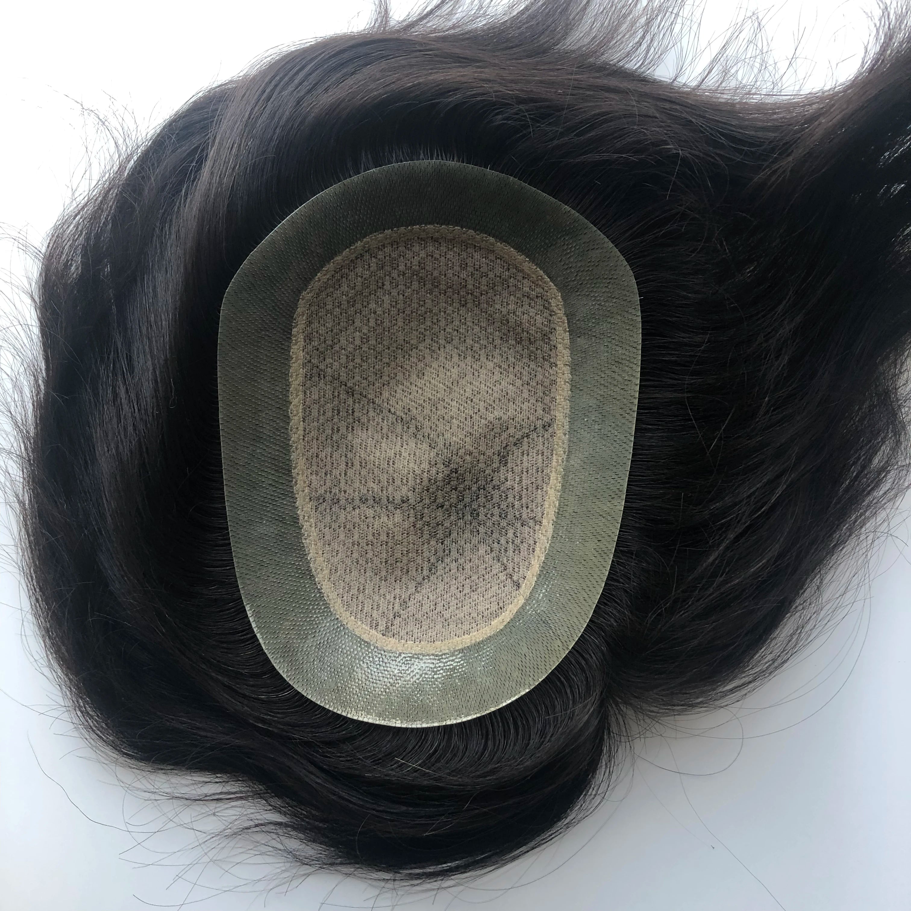 In Stock Off Black Silk Base PU Biofilm Around Human Hair Men Toupee ...