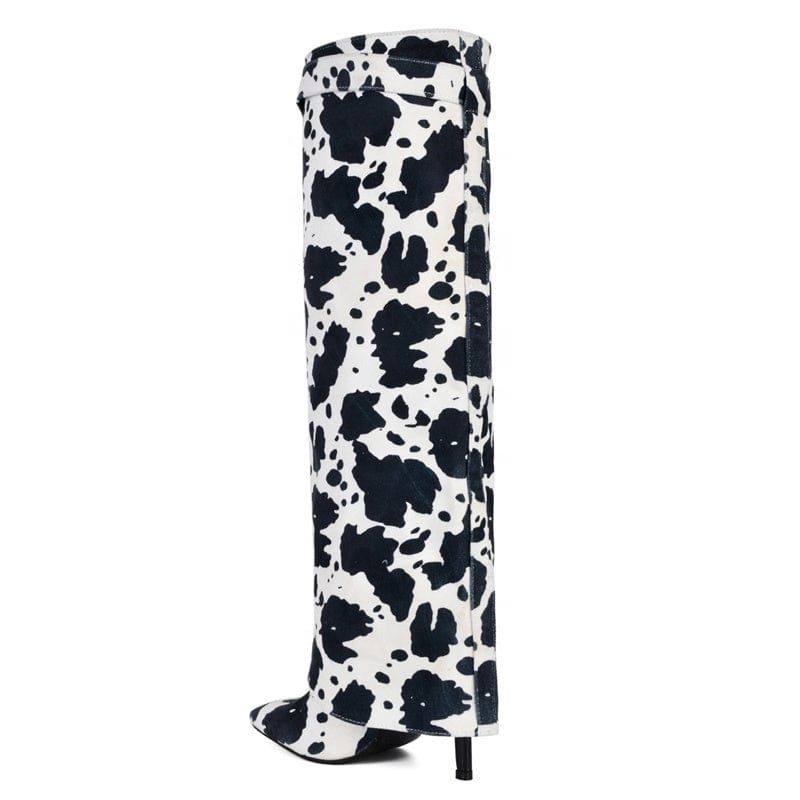 Cow Print Thin High-Heeled Pointed Toe Overlay Shoes Stiletto Pants Bo ...