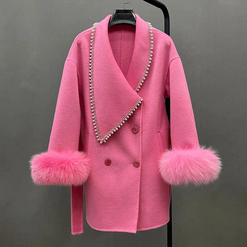 Luxury Winter Warm Sheep Wool Fur Coat Women Genuine Cashmere Wool Coa ...
