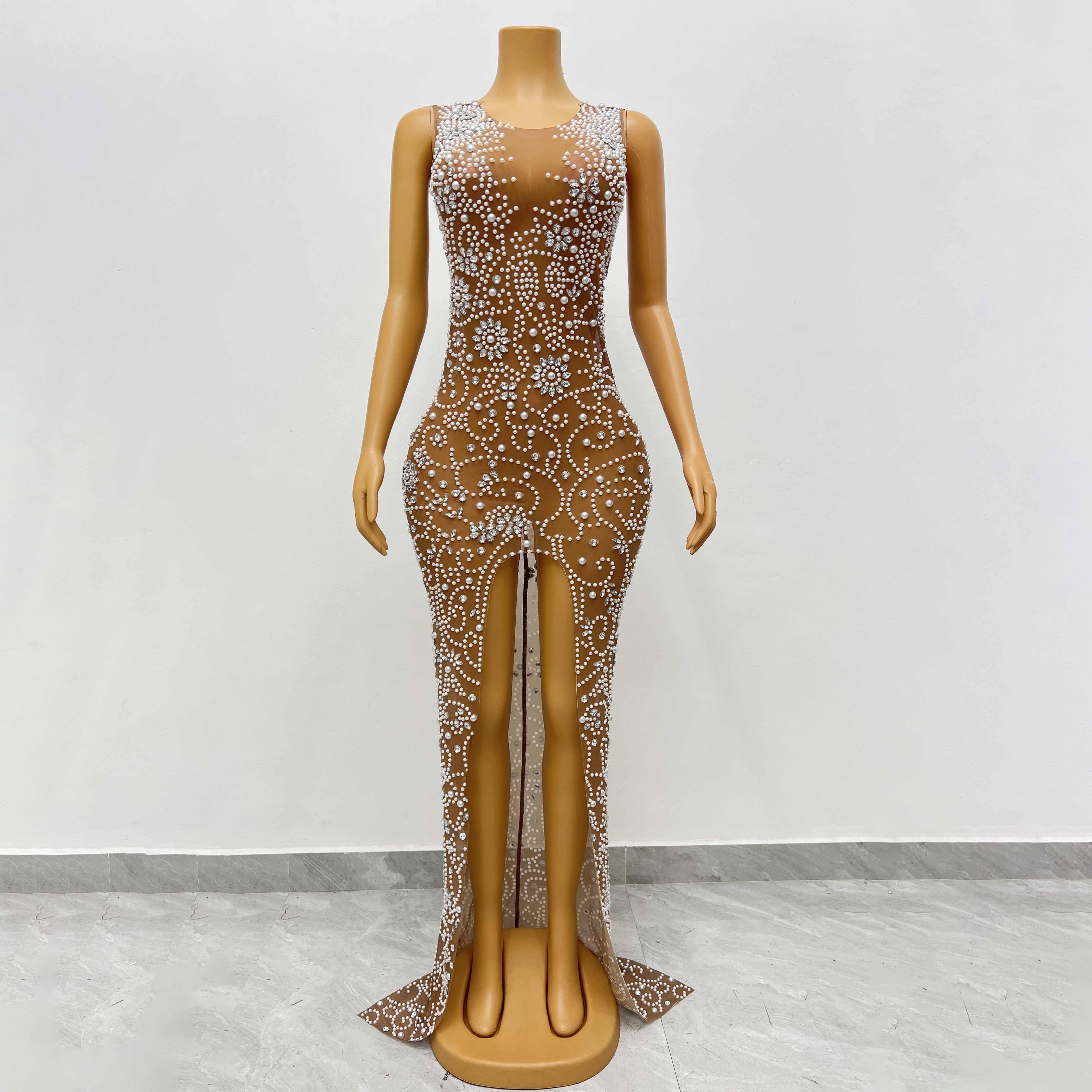 NOVANCE robes decontractes femmes scoop neck high split shiny diamond ...