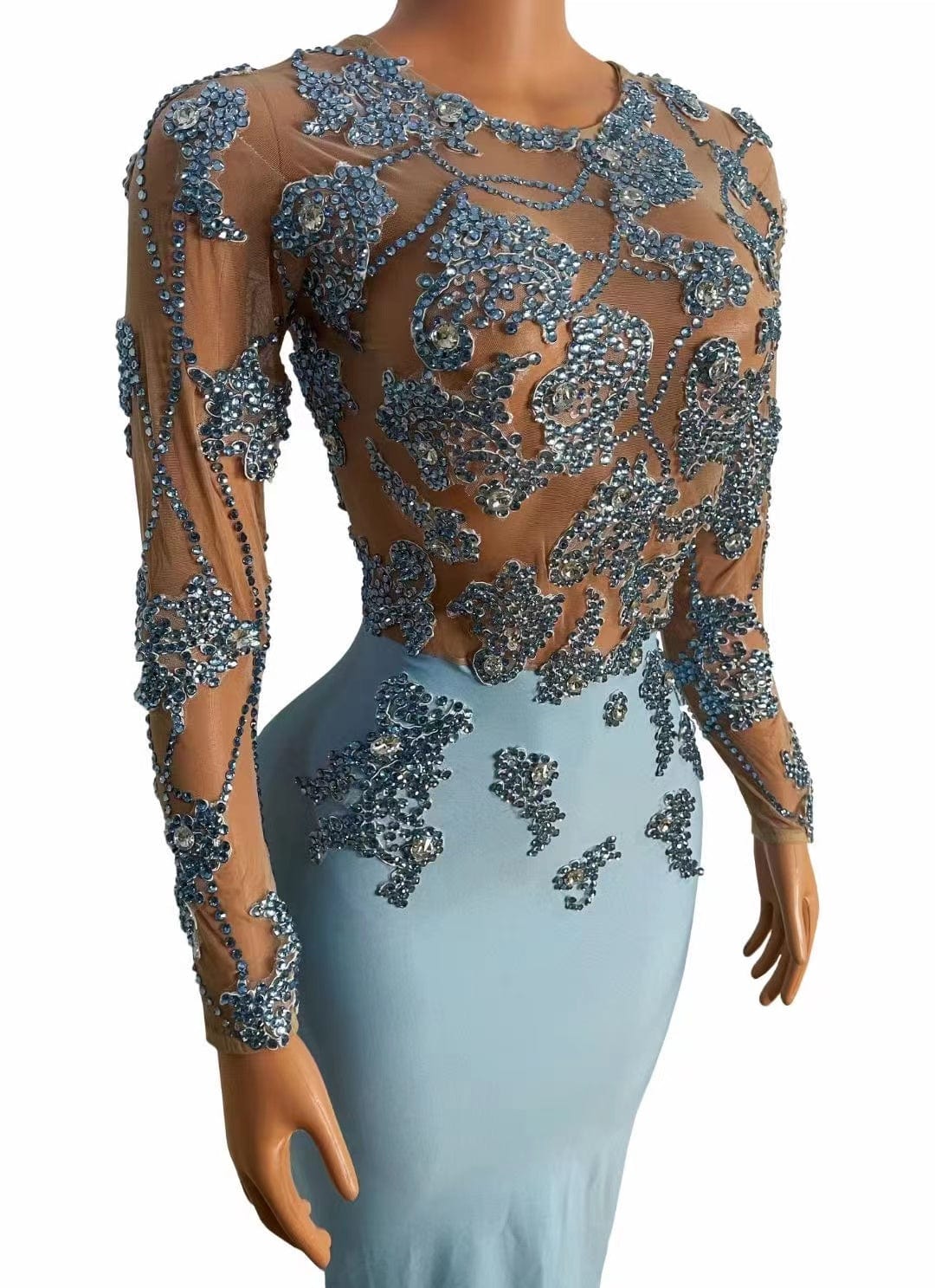NOVANCE women summer dress new style blue shiny diamonds tail evening ...